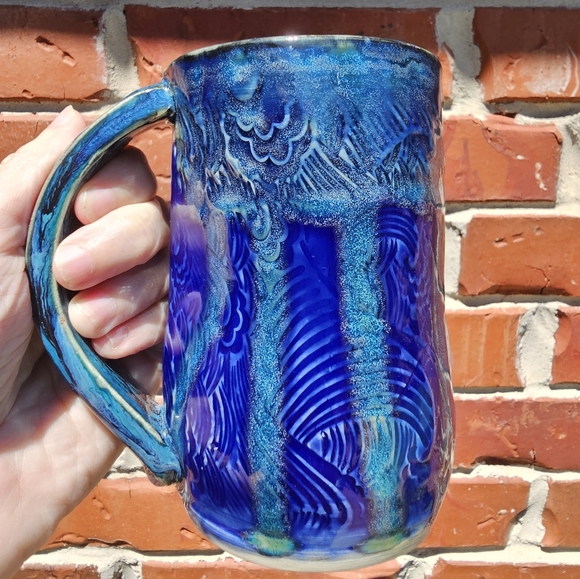 Vintage | Art | Handmade Blue Ocean Wave Pottery Mug 8 Oz Hand Built ...